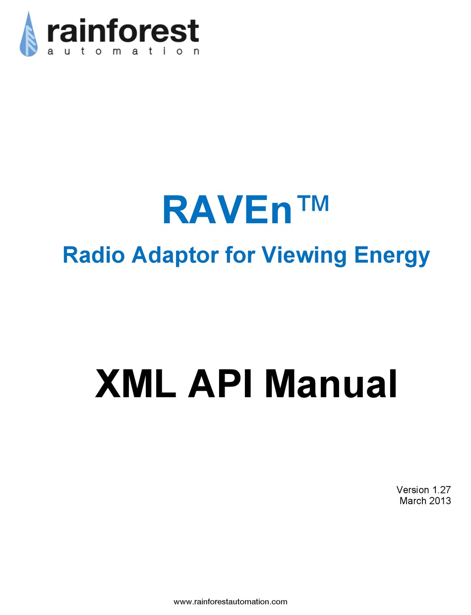 RAINFOREST AUTOMATION RAVEN XML API MANUAL Pdf Download | ManualsLib