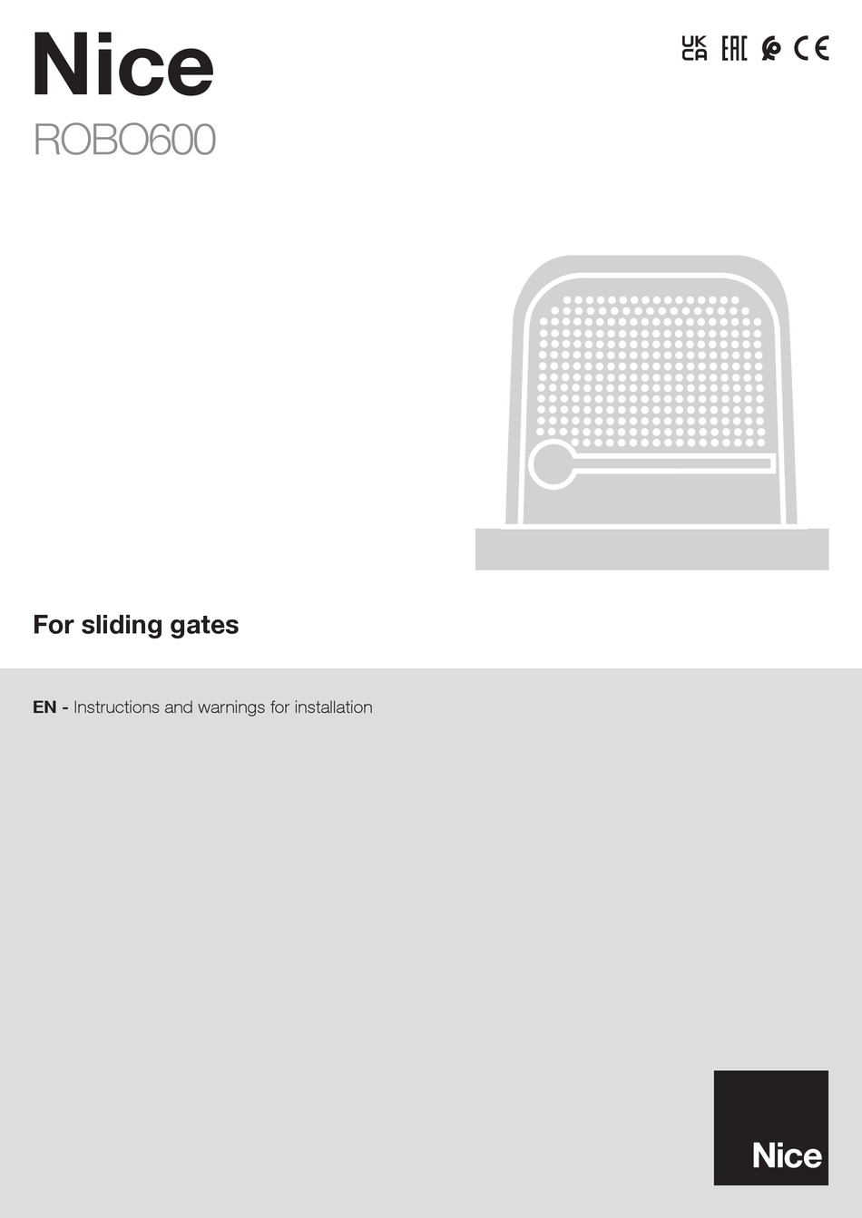 NICE ROBO600 INSTRUCTIONS AND WARNINGS FOR INSTALLATION Pdf Download ...