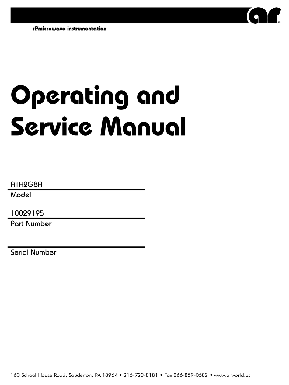 AR ATH2G8A OPERATING AND SERVICE MANUAL Pdf Download | ManualsLib