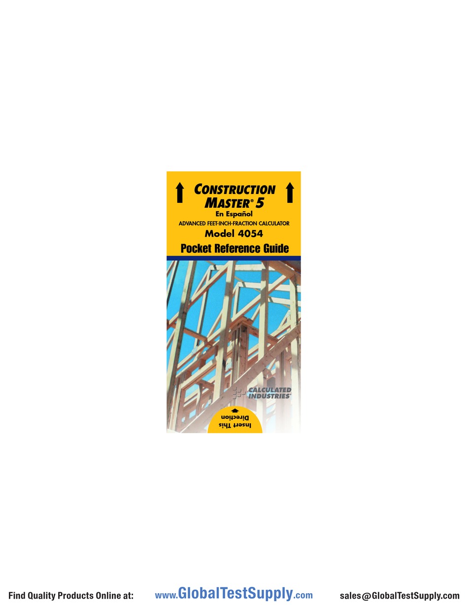 CALCULATED INDUSTRIES CONSTRUCTION MASTER 5 POCKET REFERENCE MANUAL Pdf ...