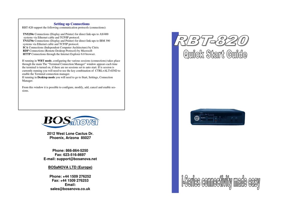 BOSANOVA RBT-820 QUICK START MANUAL Pdf Download | ManualsLib