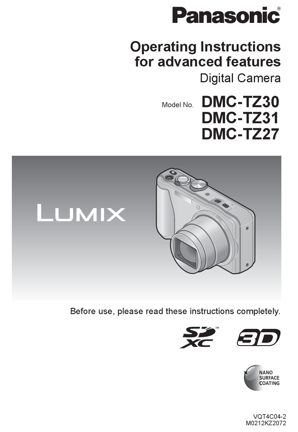 PANASONIC LUMIX DMC-TZ30 OPERATING INSTRUCTIONS FOR ADVANCED FEATURES ...