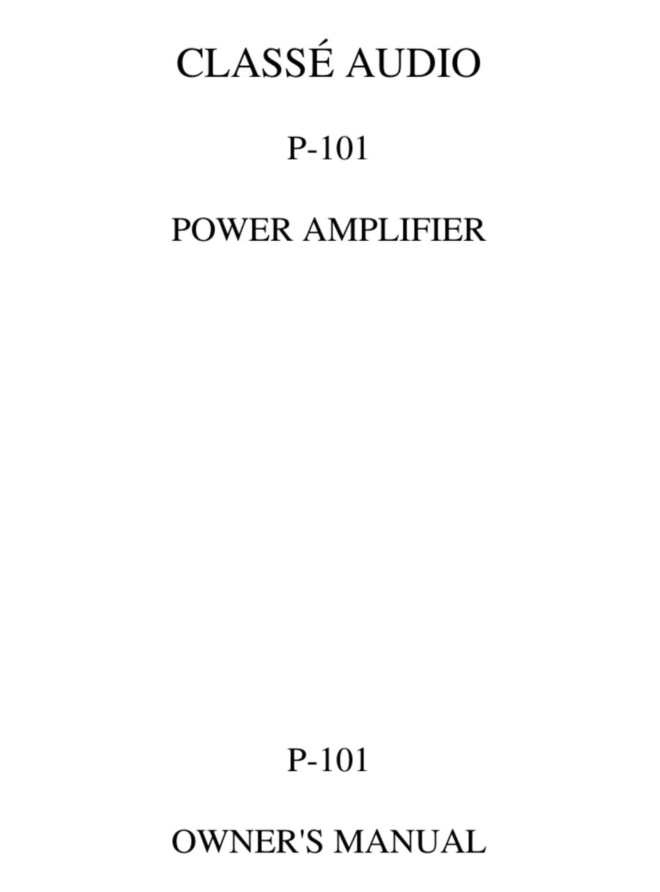 CLASSE AUDIO P-101 OWNER'S MANUAL Pdf Download | ManualsLib