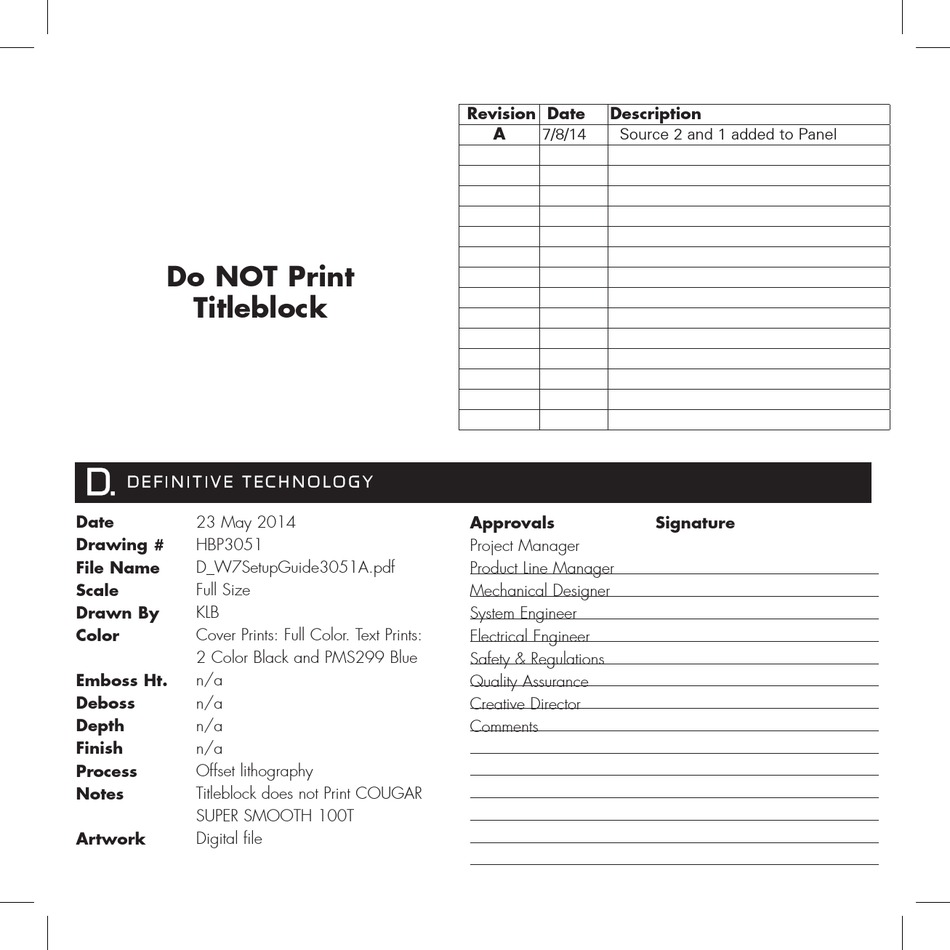 DEFINITIVE TECHNOLOGY W7 SETUP MANUAL Pdf Download | ManualsLib