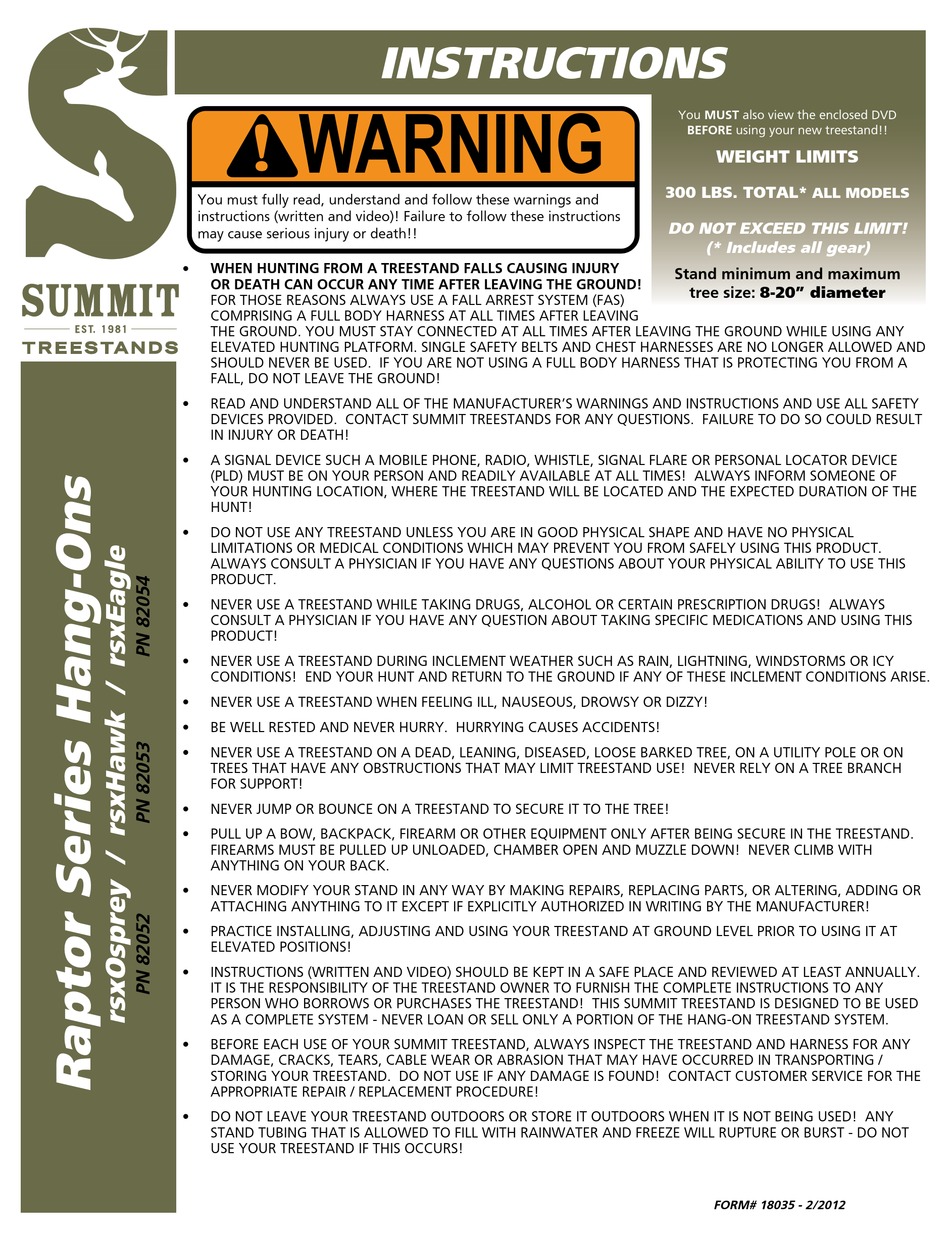 SUMMIT RAPTOR SERIES INSTRUCTIONS MANUAL Pdf Download | ManualsLib