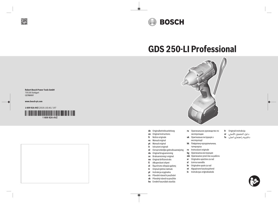 BOSCH PROFESSIONAL GDS 250-LI ORIGINAL INSTRUCTIONS MANUAL Pdf Download ...