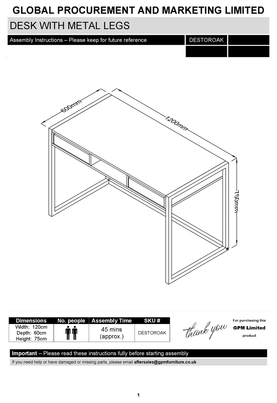GPM DESTOROAK ASSEMBLY INSTRUCTIONS MANUAL Pdf Download ManualsLib
