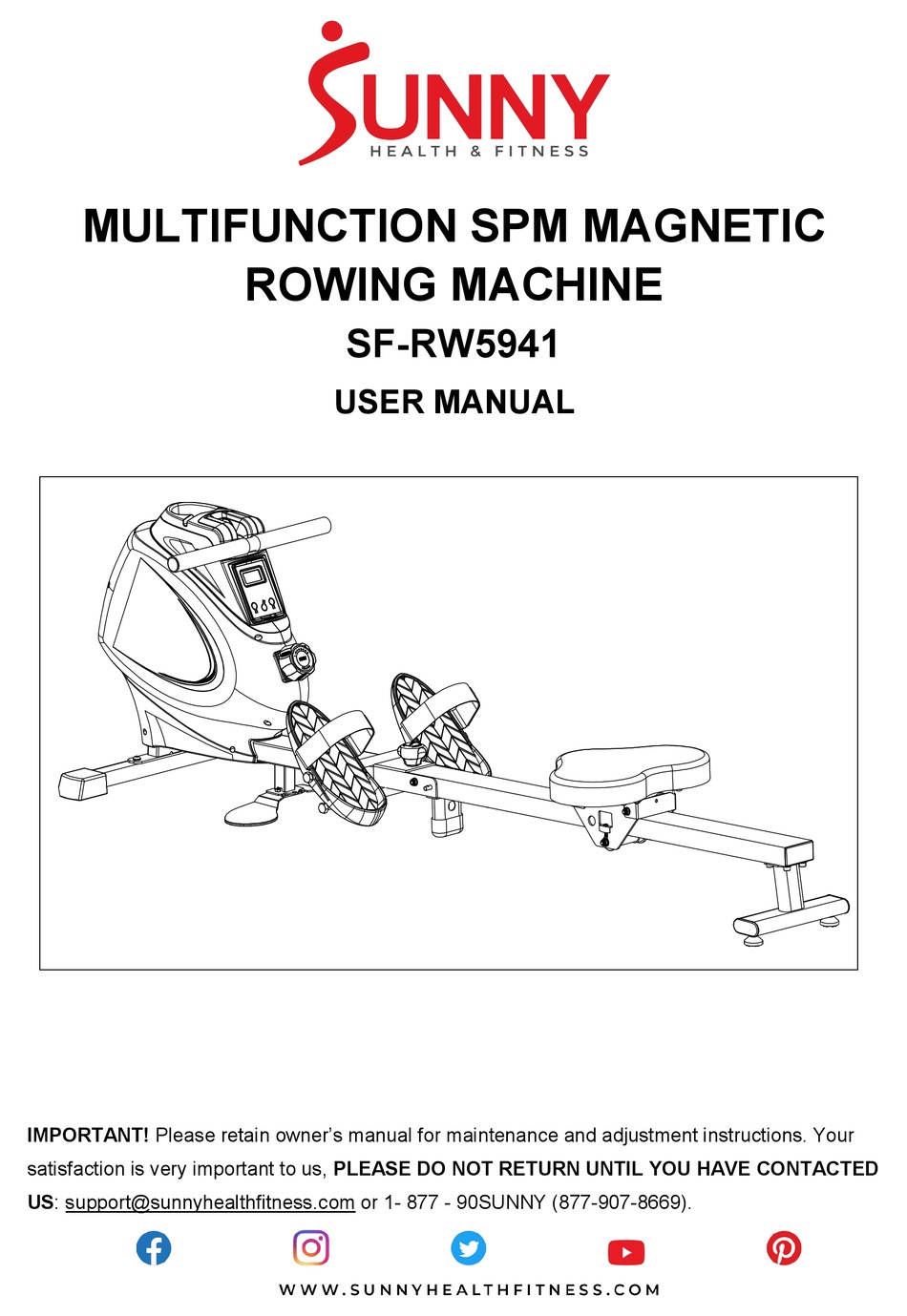 SUNNY HEALTH & FITNESS SF-RW5941 USER MANUAL Pdf Download | ManualsLib