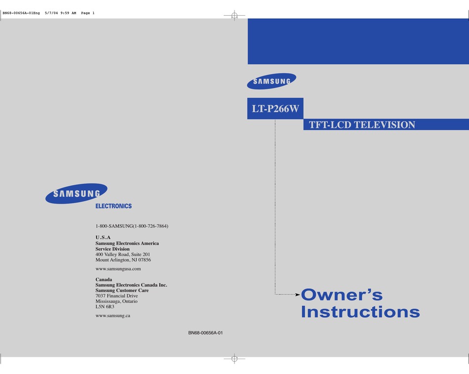 SAMSUNG LT-P266W LCD TV OWNER'S INSTRUCTIONS MANUAL | ManualsLib