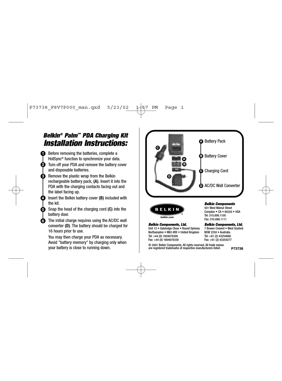 BELKIN F8V7P000 BATTERY CHARGER INSTALLATION INSTRUCTIONS | ManualsLib