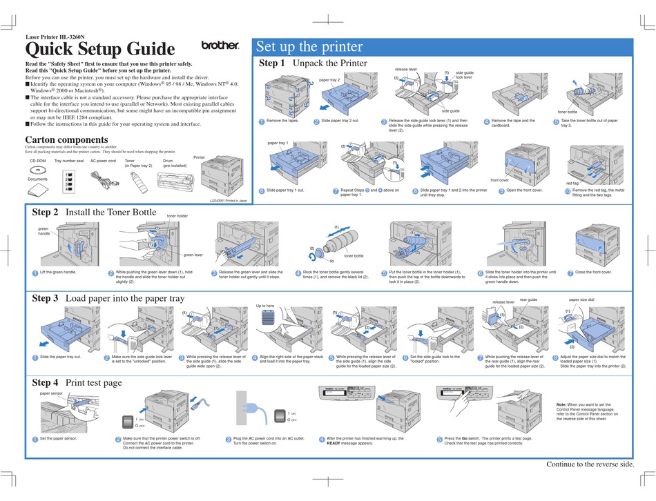 BROTHER HL-3260N PRINTER QUICK SETUP MANUAL | ManualsLib