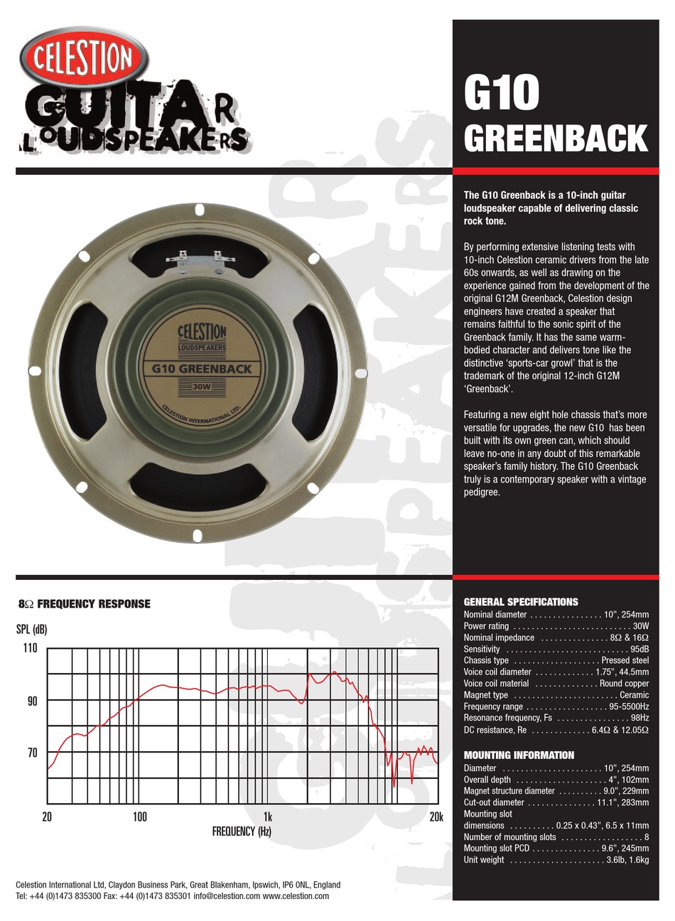 CELESTION CLASSIC SERIES G10 GREENBACK SPEAKER SPECIFICATIONS ManualsLib celestion-classic-series-g10-greenback-speaker-specifications-manualslib