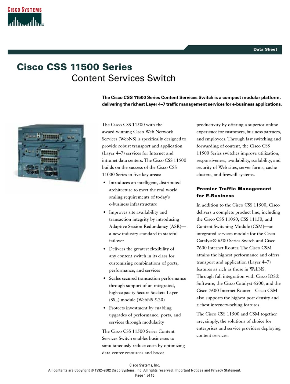 Cisco Css 11501 Datasheet Pdf Download Manualslib
