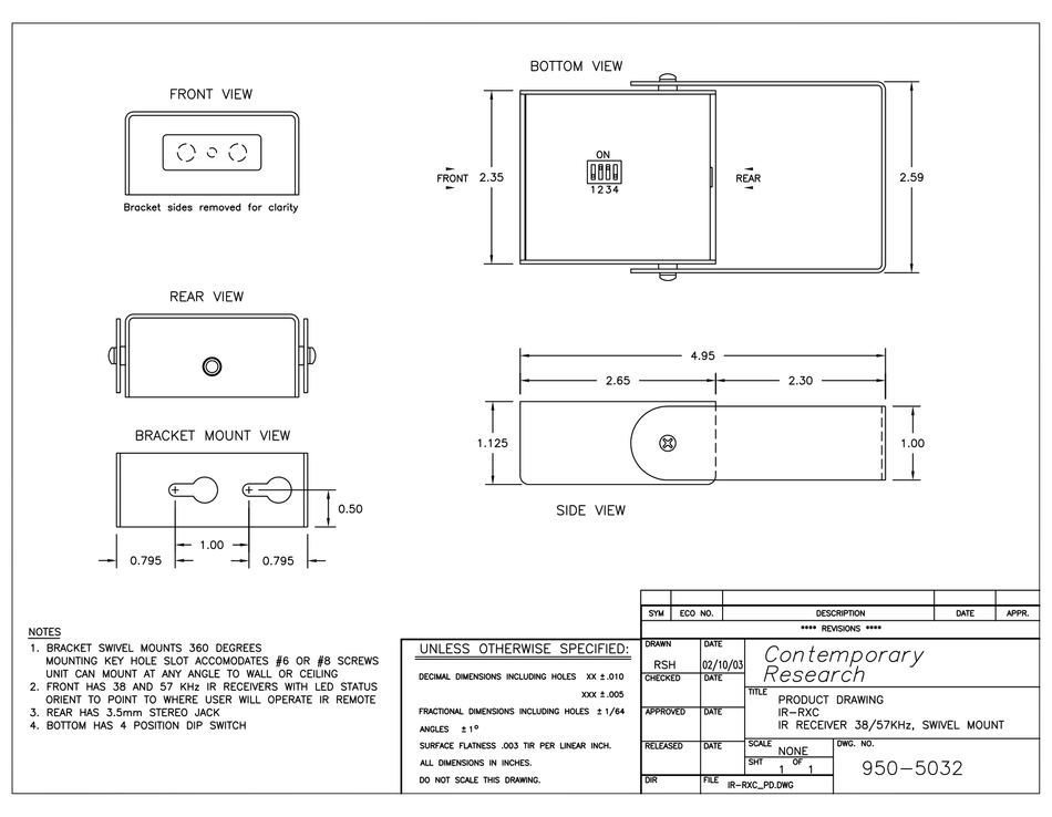 CONTEMPORARY RESEARCH IR-RXC RECEIVER DIMENSIONAL DRAWING | ManualsLib