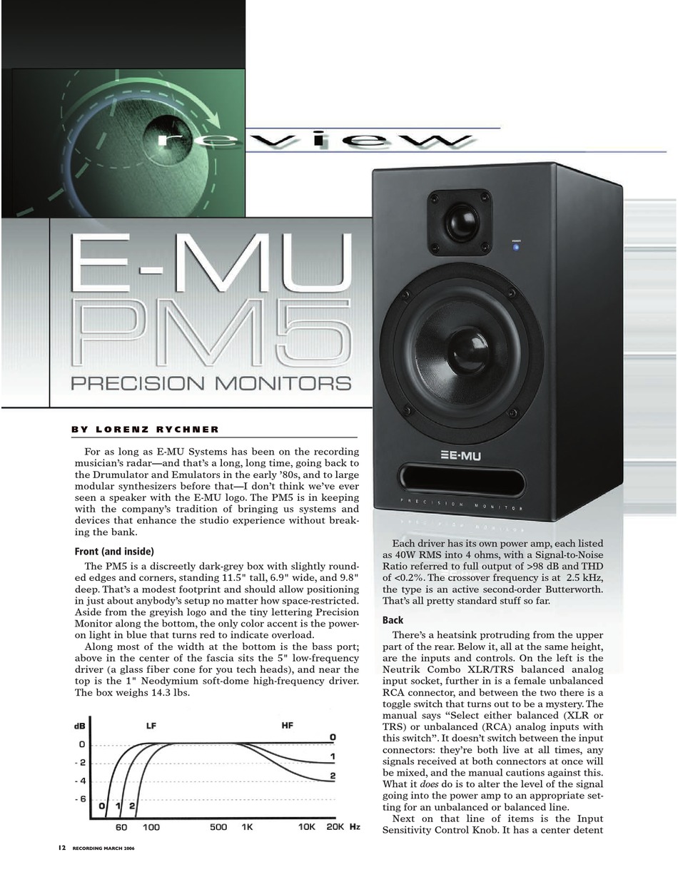 E-MU PM5 SPEAKER BROCHURE | ManualsLib