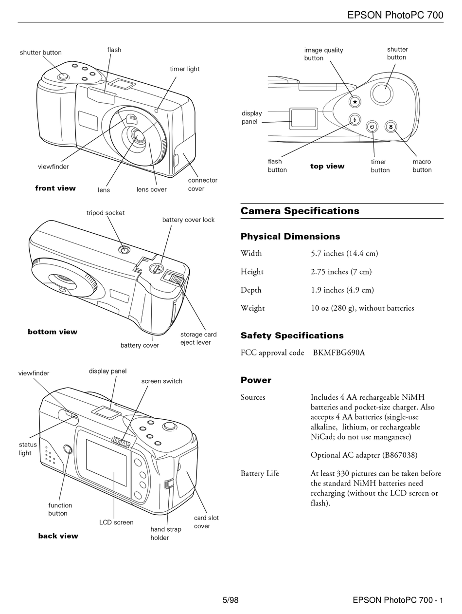 EPSON PHOTOPC 700 DIGITAL CAMERA MANUAL | ManualsLib