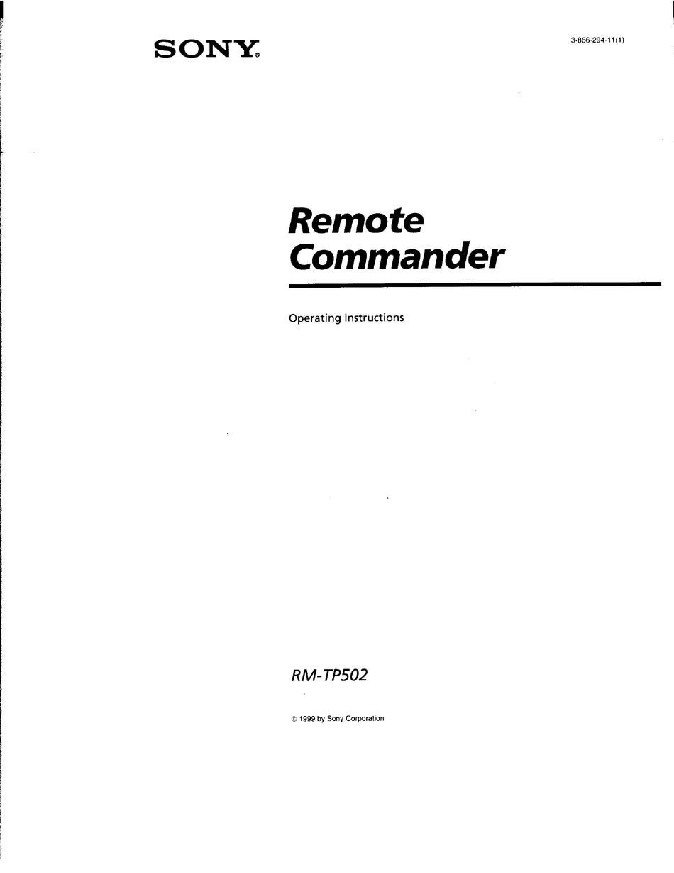SONY RM-TP502 PRIMARY REMOTE CONTROL OPERATING INSTRUCTIONS MANUAL ...