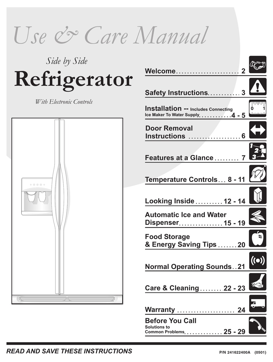 FRIGIDAIRE FRS6L9E REFRIGERATOR USE AND CARE MANUAL | ManualsLib