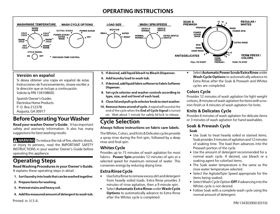 FRIGIDAIRE GLWS1979AS3 WASHER OPERATING INSTRUCTIONS | ManualsLib