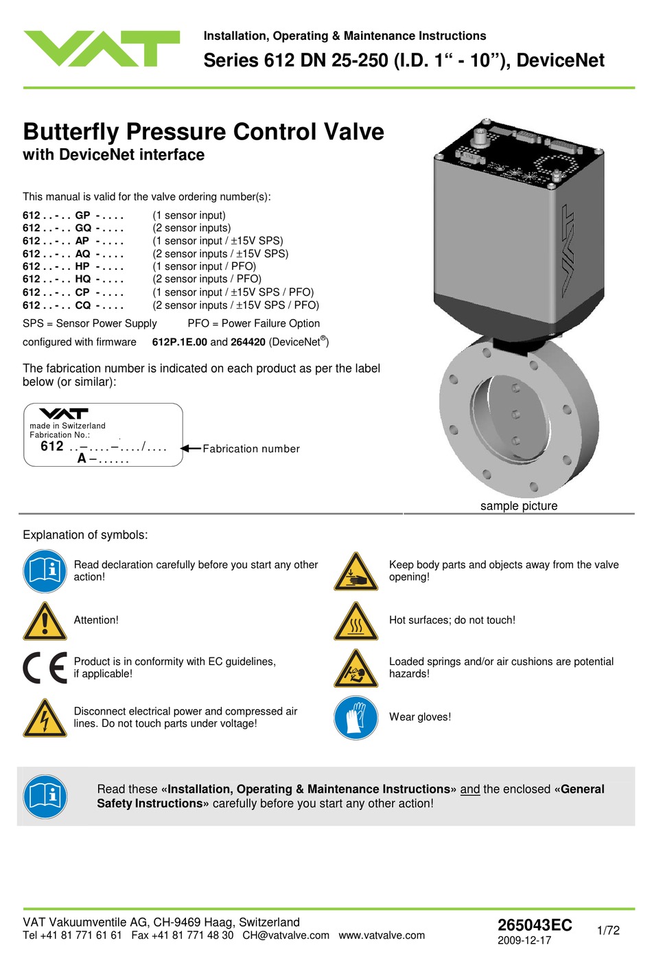 VAT 612 SERIES INSTALLATION, OPERATING, & MAINTENANCE INSTRUCTIONS Pdf ...