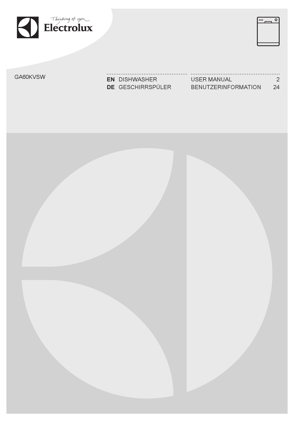 ELECTROLUX GA60KVSW USER MANUAL Pdf Download | ManualsLib