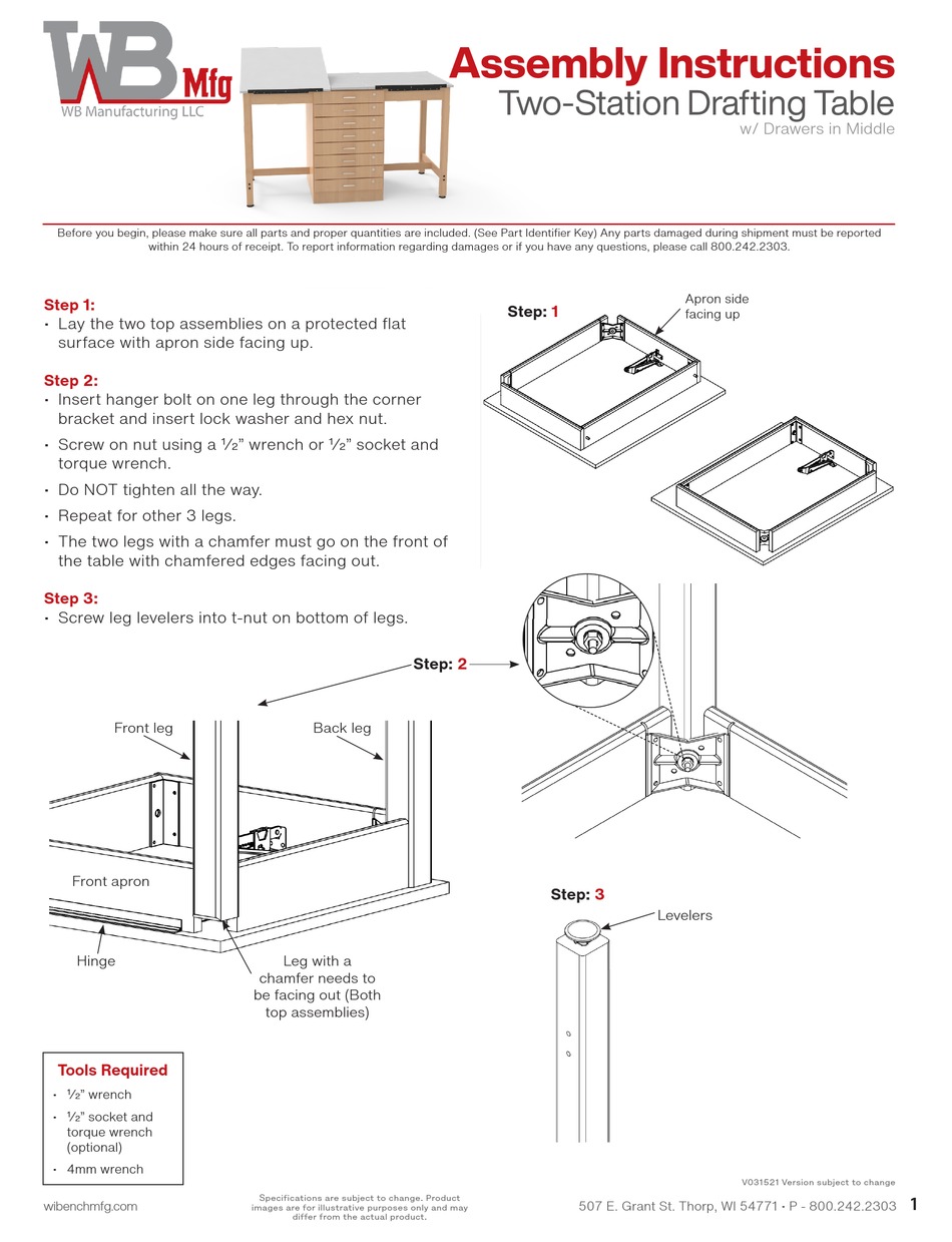 WB MANUFACTURING TWO-STATION DRAFTING TABLE ASSEMBLY INSTRUCTIONS Pdf ...