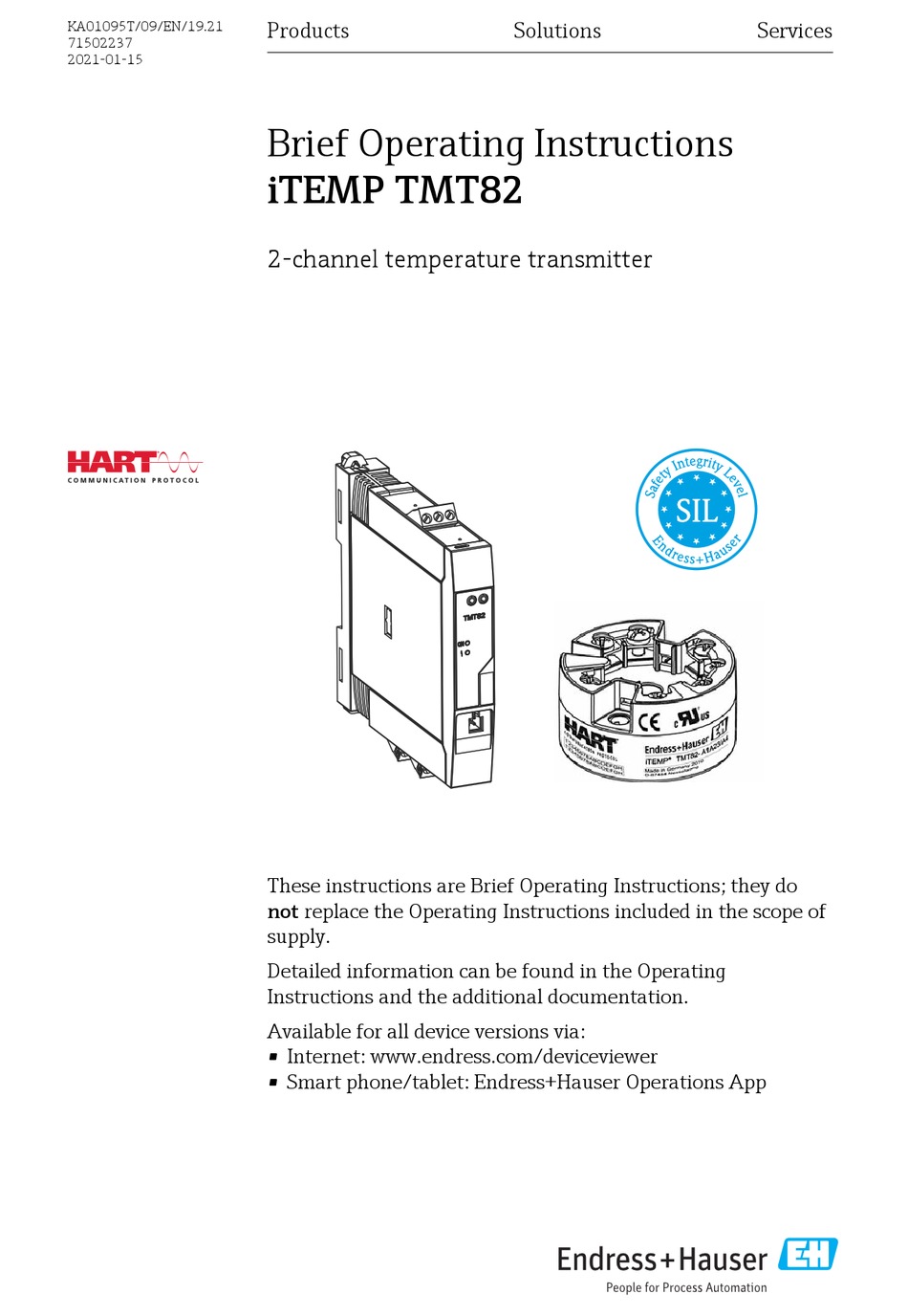 ENDRESS+HAUSER ITEMP TMT82 BRIEF OPERATING INSTRUCTIONS Pdf Download ...