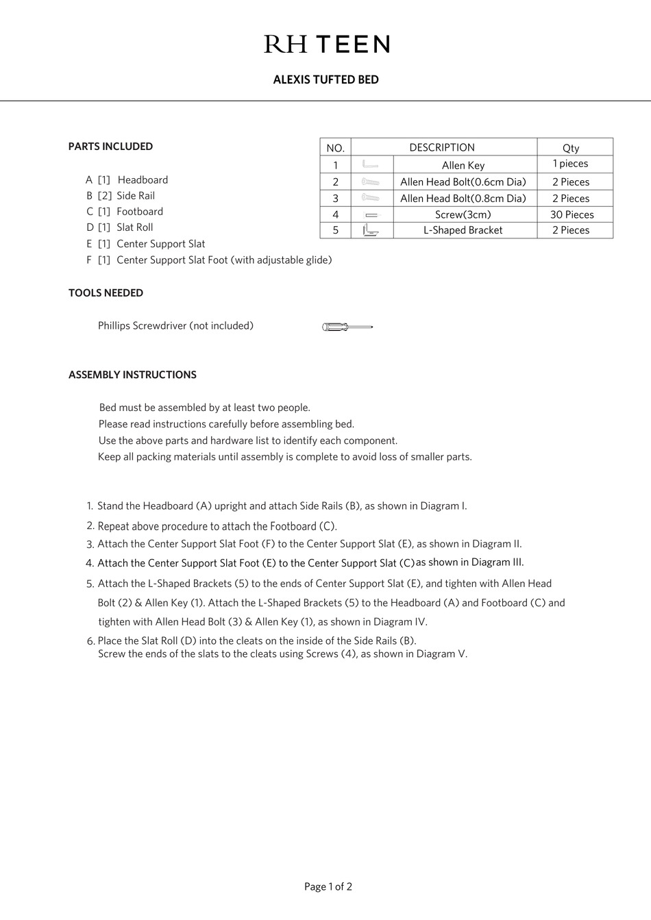 RH ALEXIS TUFTED BED QUICK START MANUAL Pdf Download | ManualsLib