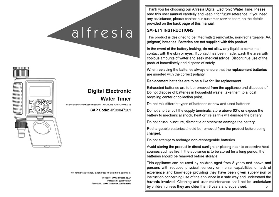 ALFRESIA JK09047201 INSTRUCTION MANUAL Pdf Download | ManualsLib