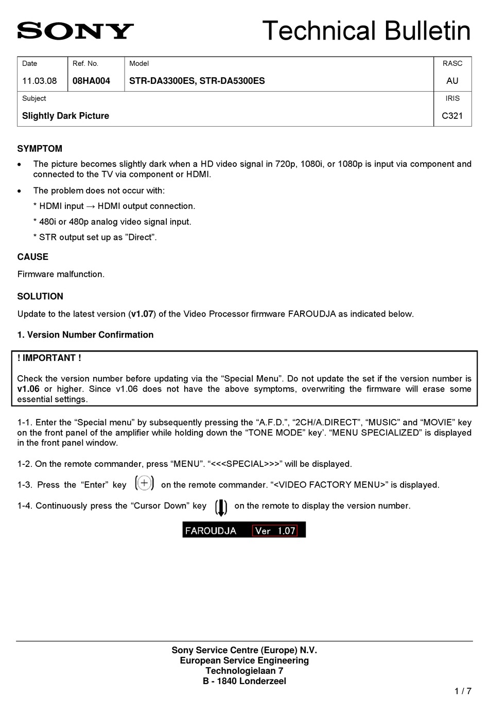 SONY STR-DA3300ES TECHNICAL BULLETIN Pdf Download | ManualsLib