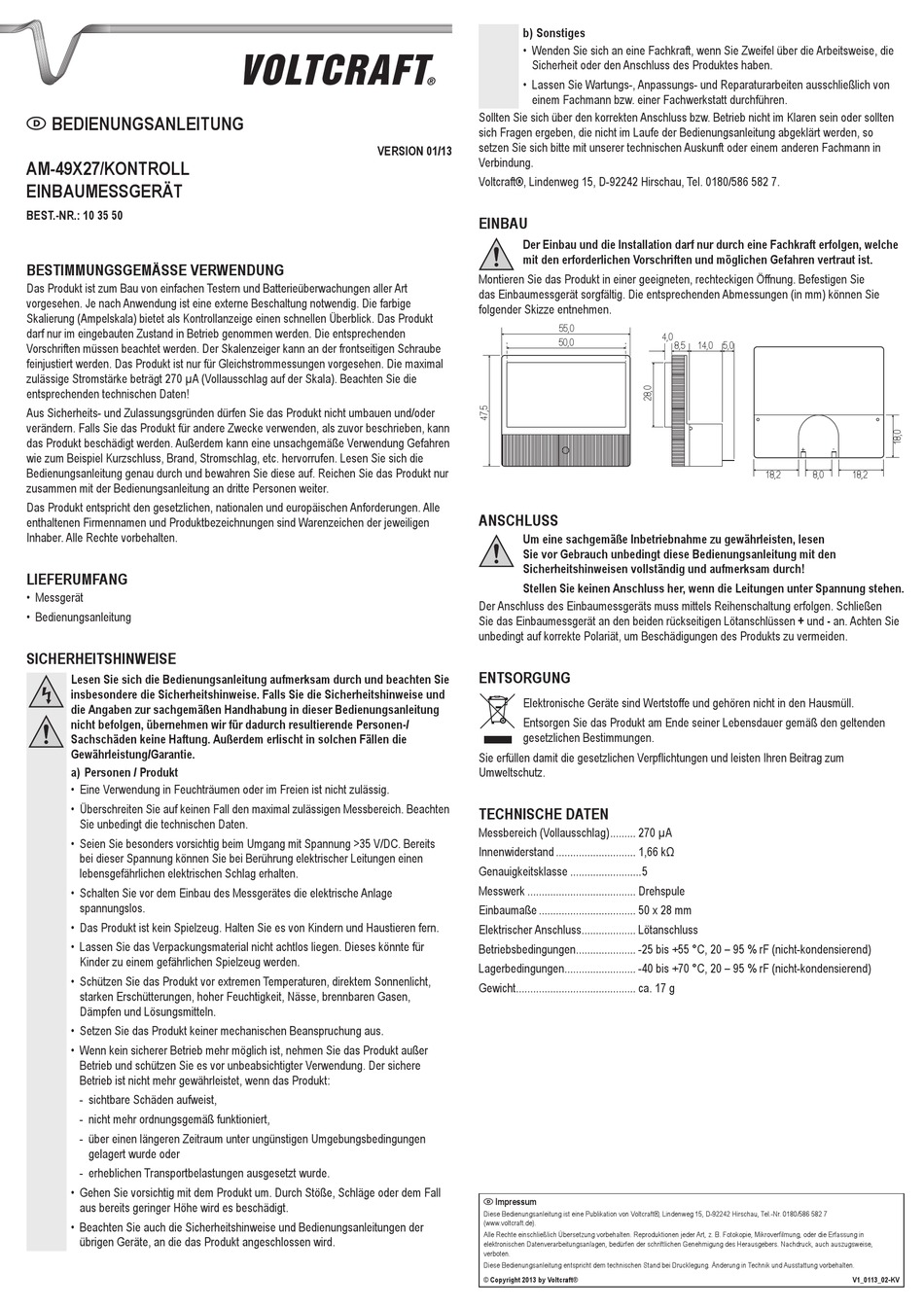 VOLTCRAFT AM-49X27 OPERATING INSTRUCTIONS Pdf Download | ManualsLib
