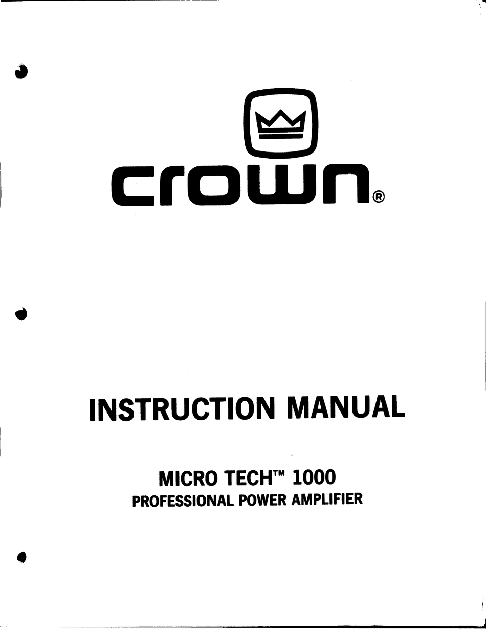 CROWN MICRO TECH 1000 INSTRUCTION MANUAL Pdf Download | ManualsLib