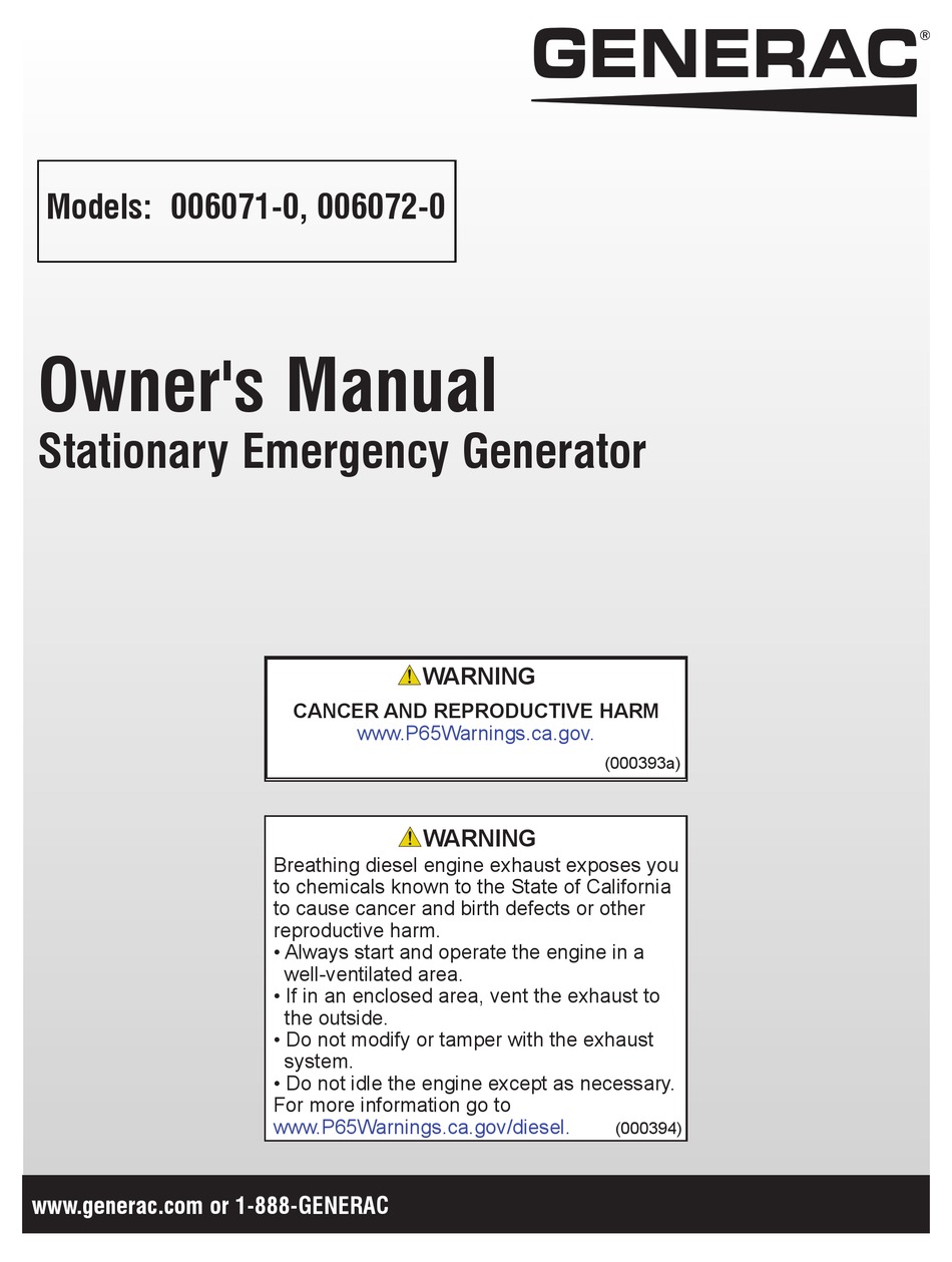 GENERAC POWER SYSTEMS 006071 0 OWNER S MANUAL Pdf Download ManualsLib
