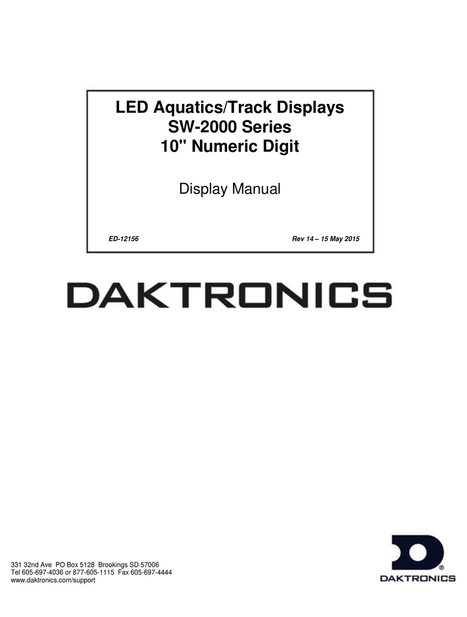 DAKTRONICS SW-2000 SERIES DISPLAY MANUAL Pdf Download | ManualsLib