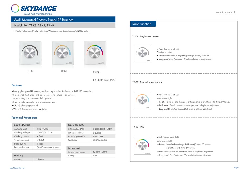 SKYDANCE T1-KB MANUAL Pdf Download | ManualsLib
