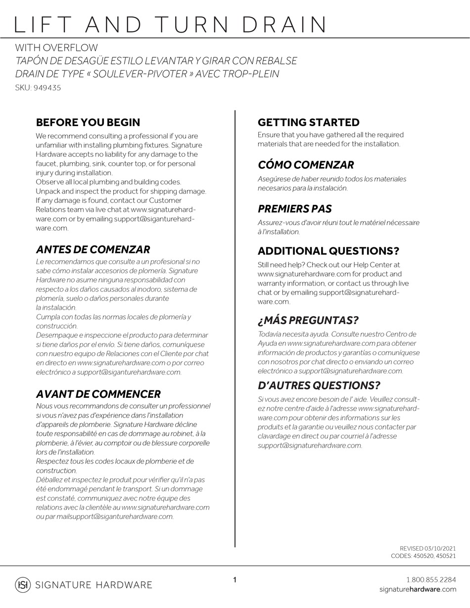 SIGNATURE HARDWARE 949435 QUICK START MANUAL Pdf Download | ManualsLib