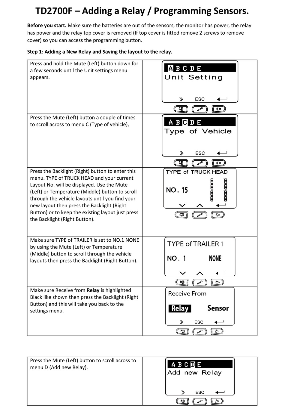 TYREDOG TD2700F ADDING A RELAY / PROGRAMMING SENSORS Pdf Download | ManualsLib