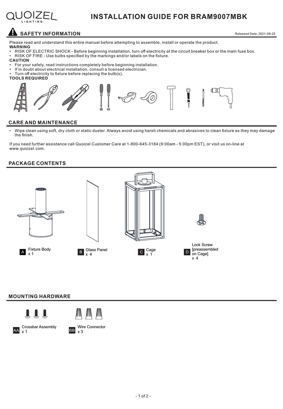 QUOIZEL BRAM9007MBK INSTALLATION MANUAL Pdf Download | ManualsLib