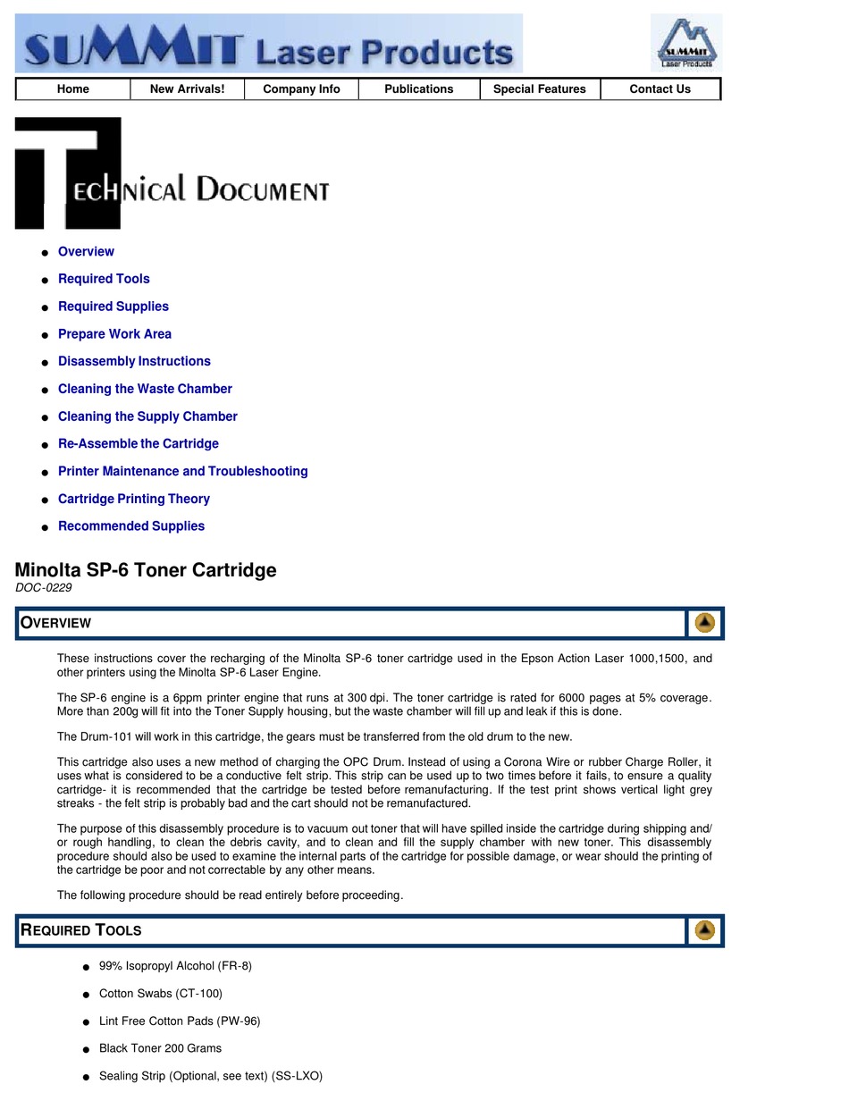 SUMMIT MINOLTA SP-6 TECHNICAL DOCUMENT Pdf Download | ManualsLib