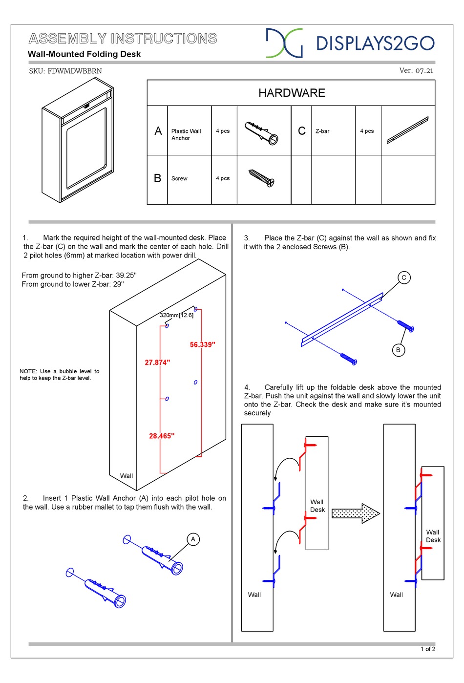 DISPLAYS2GO FDWMDWBBRN ASSEMBLY INSTRUCTIONS Pdf Download | ManualsLib