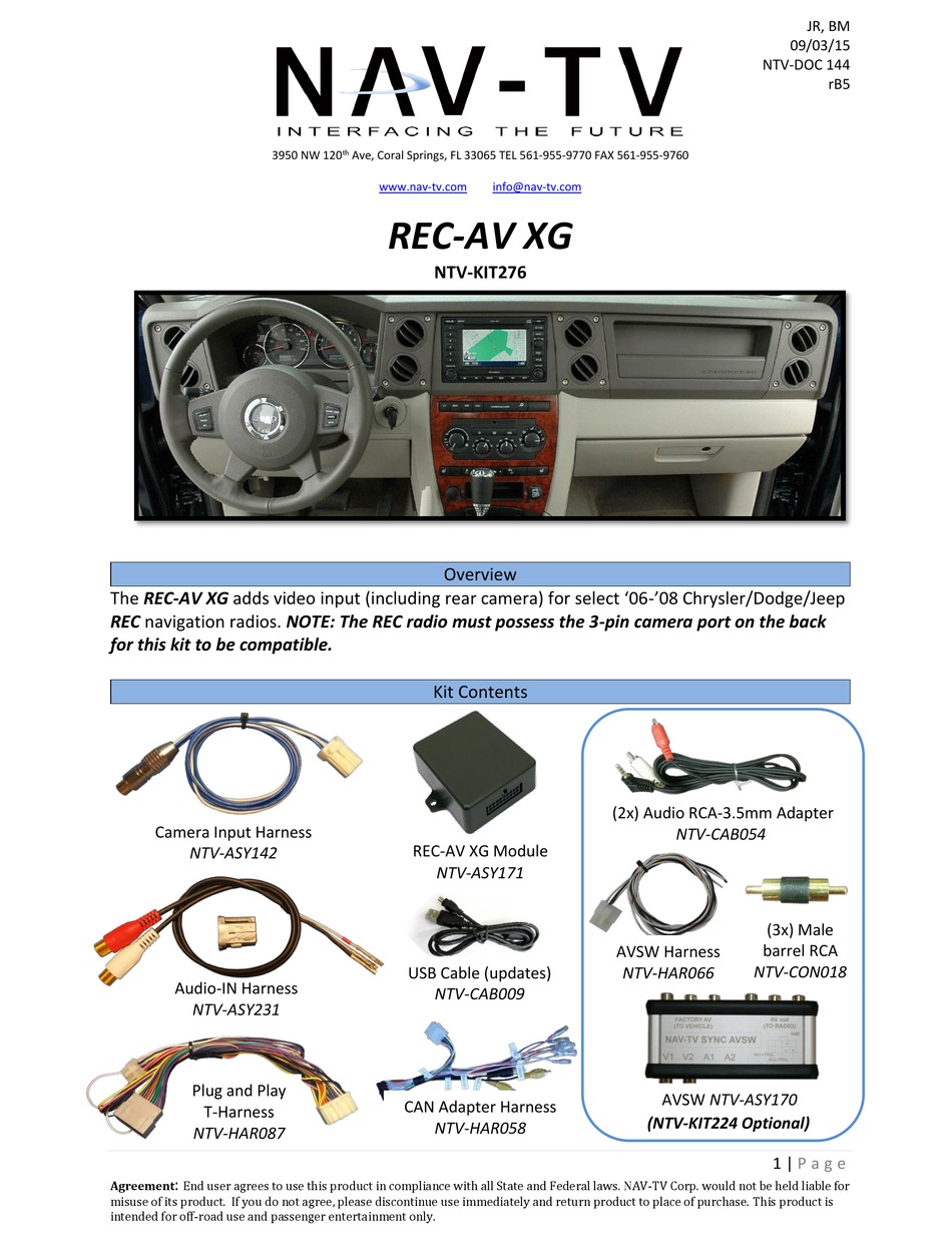 NAV TV REC-AV XG INSTALLATION INSTRUCTIONS MANUAL Pdf Download | ManualsLib