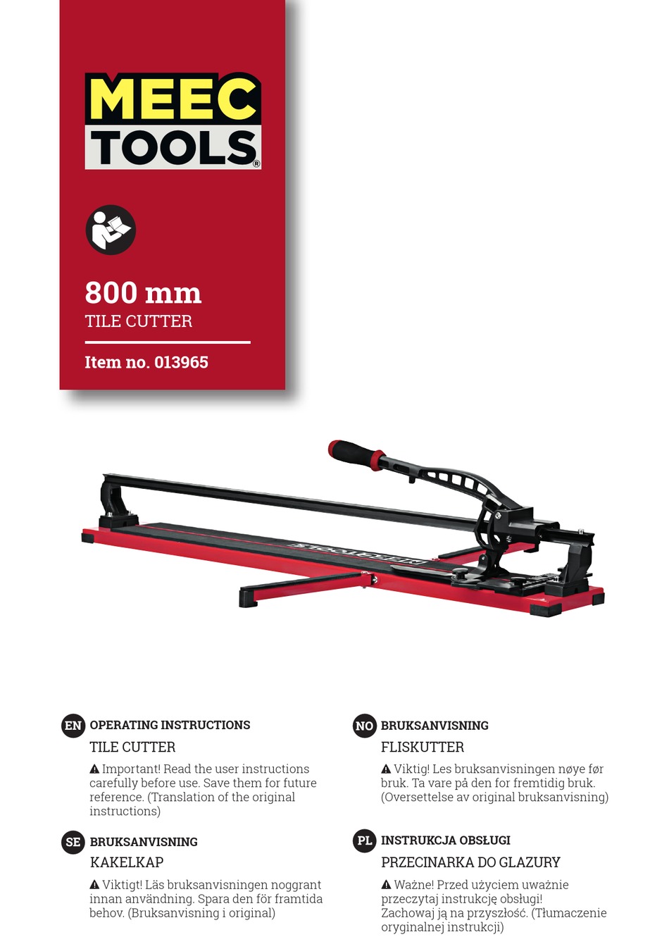 MEEC TOOLS 013965 OPERATING INSTRUCTIONS MANUAL Pdf Download | ManualsLib