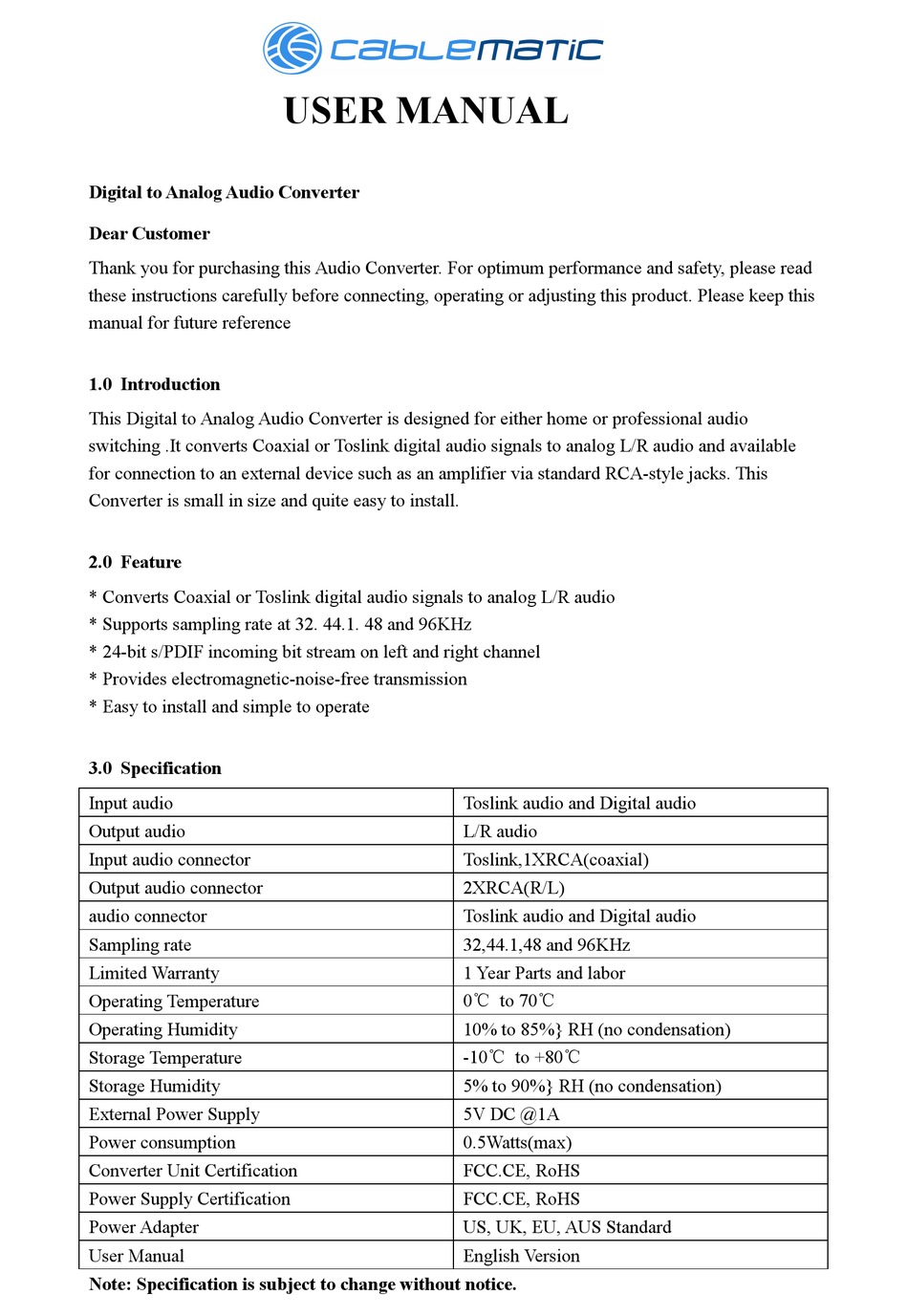CABLEMATIC VD047 USER MANUAL Pdf Download | ManualsLib