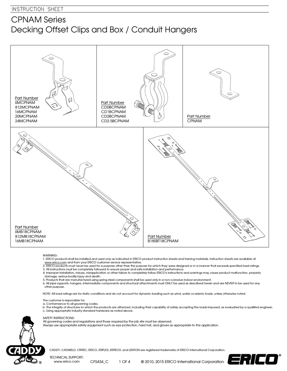 ERICO CADDY CPNAM SERIES INSTRUCTION SHEET Pdf Download | ManualsLib