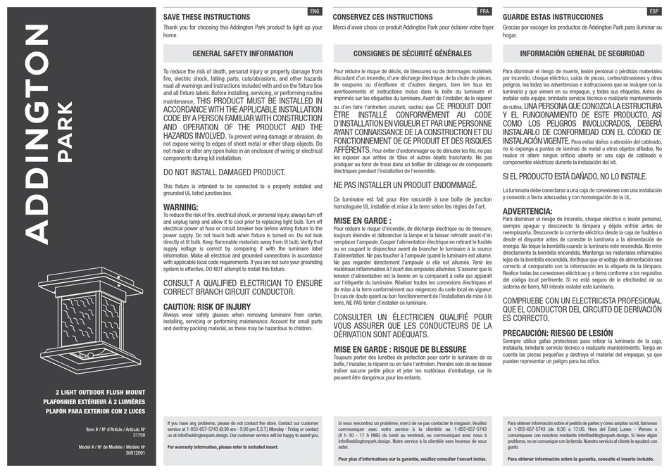 ADDINGTON PARK 30812091 QUICK MANUAL Pdf Download | ManualsLib