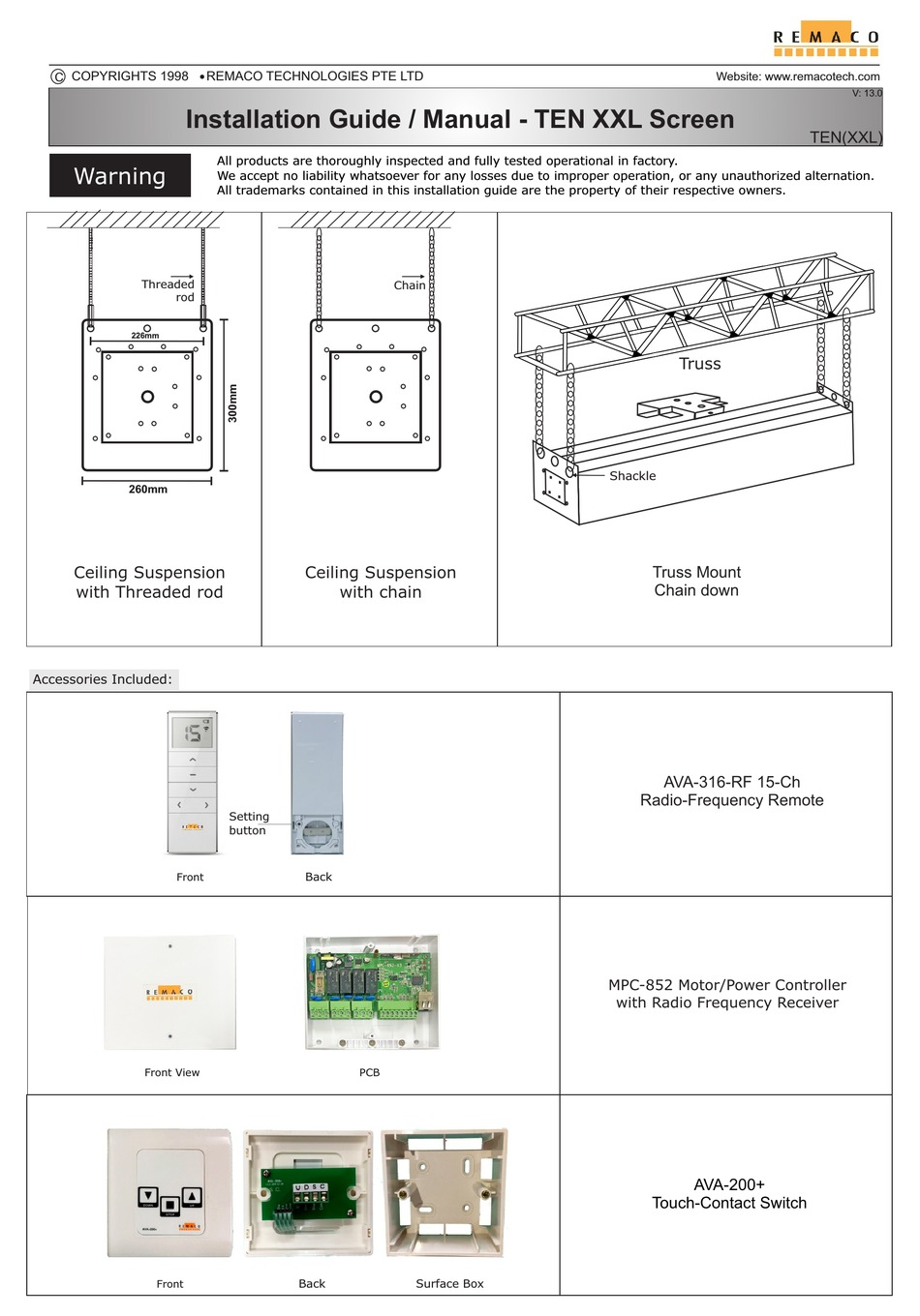 REMACO TEN XXL INSTALLATION MANUAL Pdf Download | ManualsLib