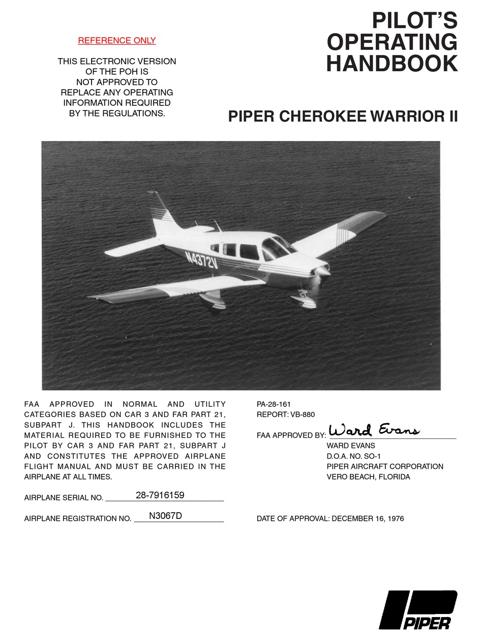 PIPER CHEROKEE WARRIOR II PILOT OPERATING HANDBOOK Pdf Download ...