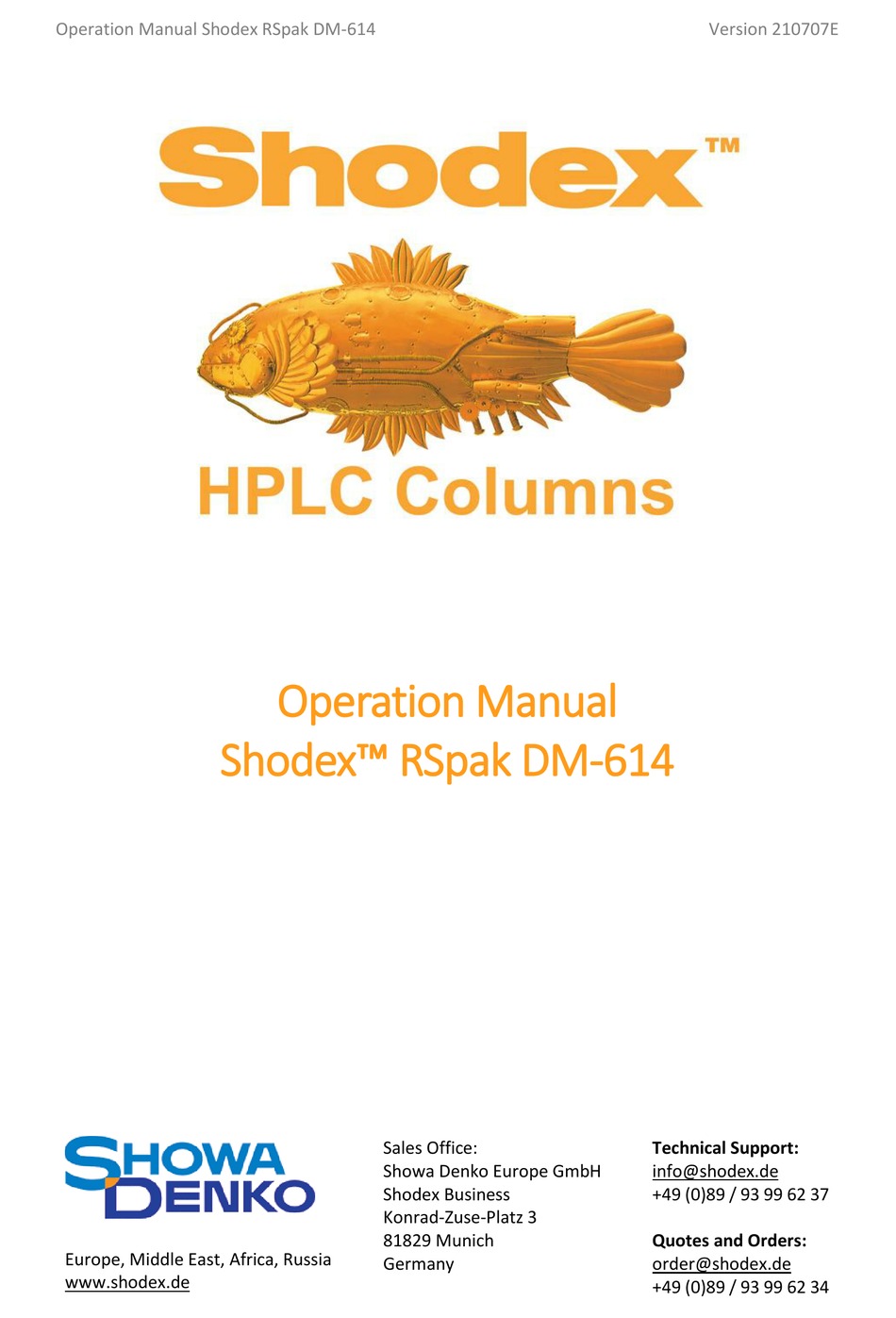 SHOWA DENKO SHODEX RSPAK DM-614 OPERATION MANUAL Pdf Download | ManualsLib