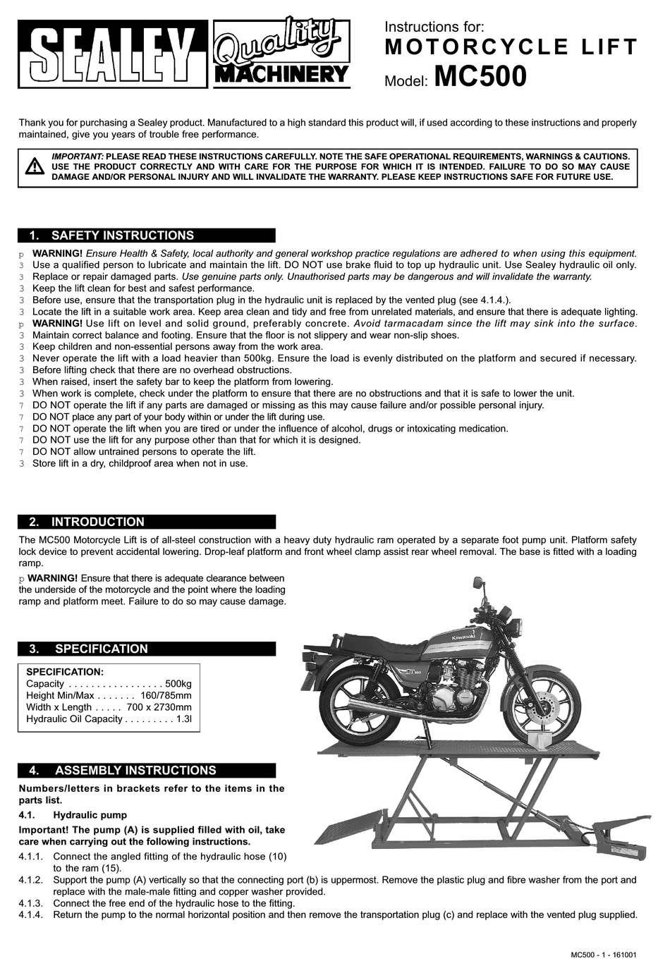 SEALEY MC500 INSTRUCTIONS Pdf Download | ManualsLib