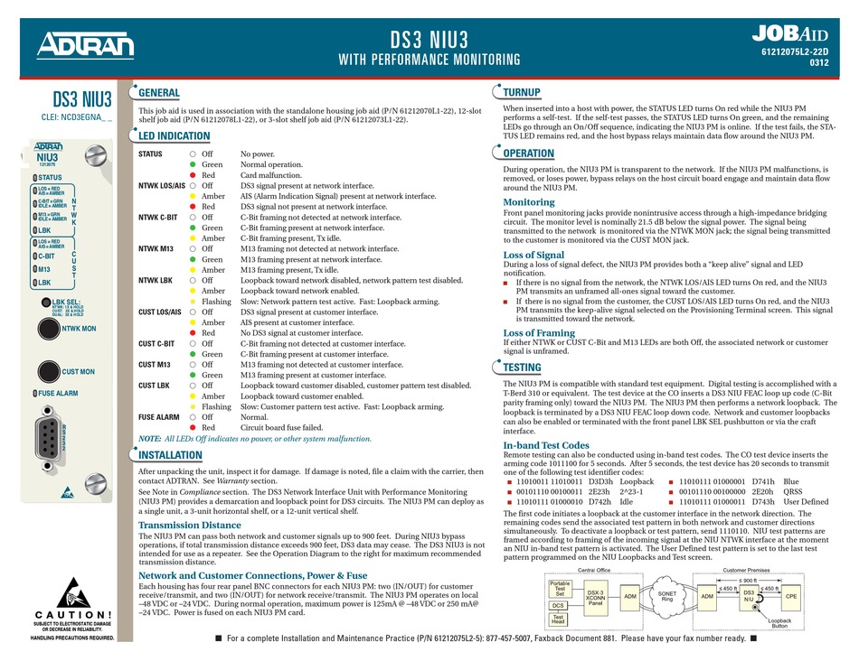ADTRAN DS3 NIU3 MANUAL Pdf Download | ManualsLib